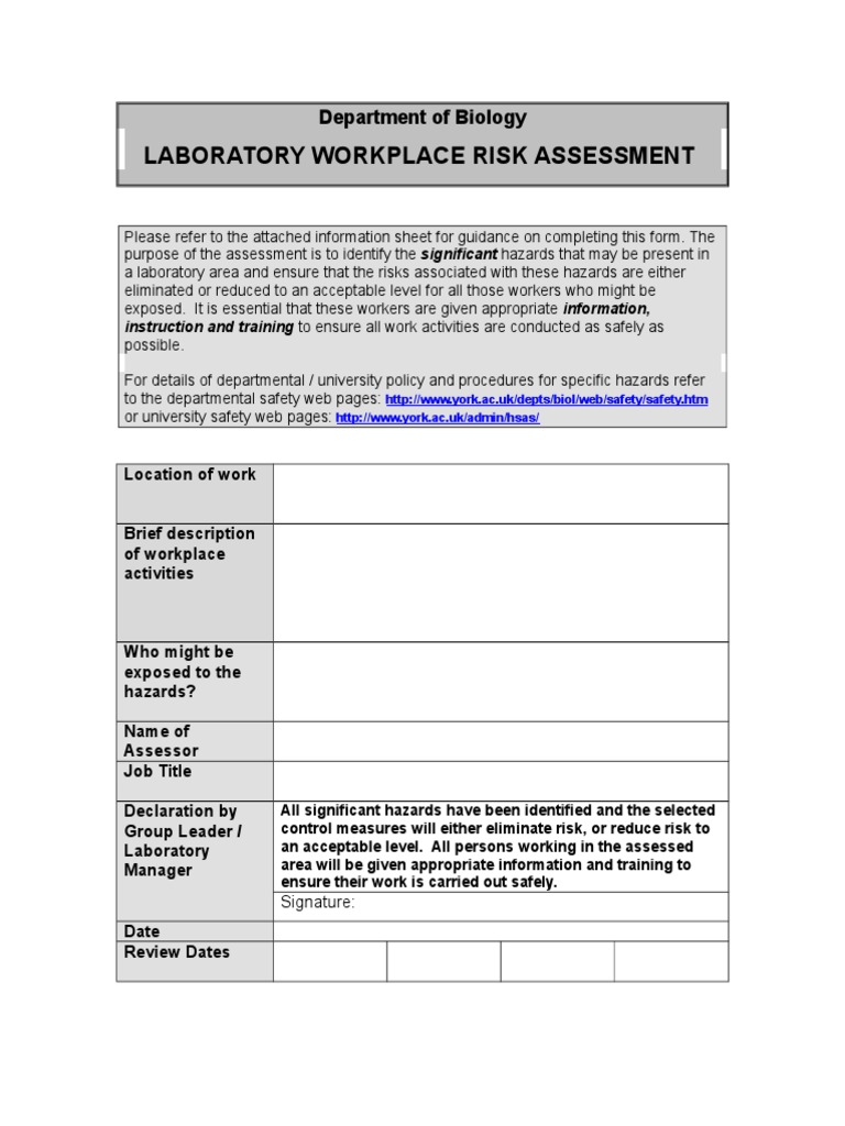Biology Laboratory Risk Assessment Guide | PDF | Personal Protective ...