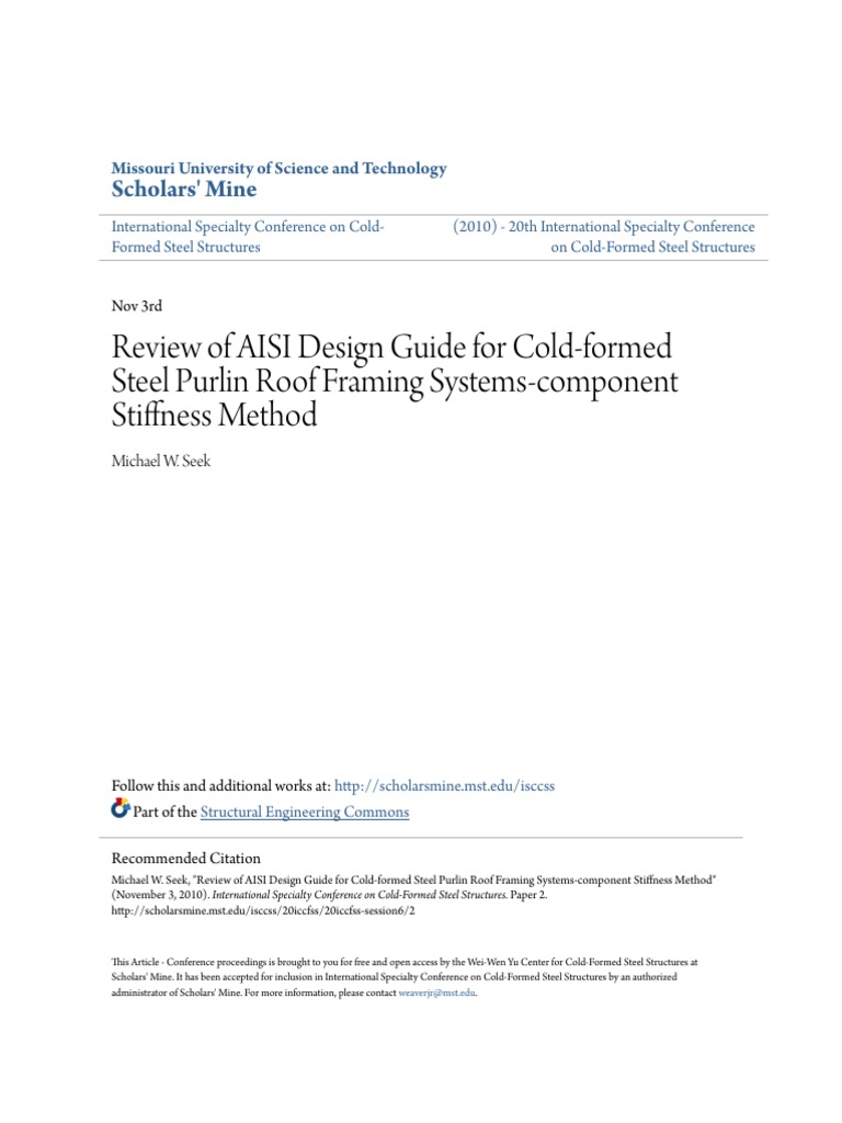 Review of AISI Purlin Roof Framing Guide | PDF | Stiffness | Bending
