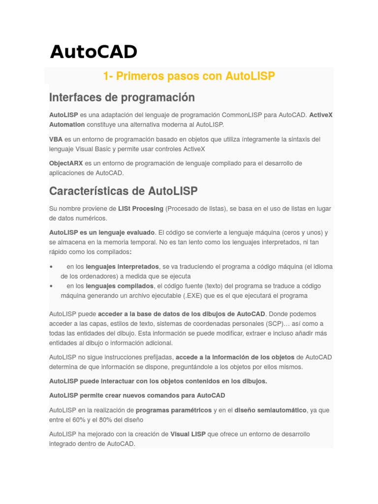 Introducción a AutoLISP en AutoCAD | PDF | Programa de computadora | Programación