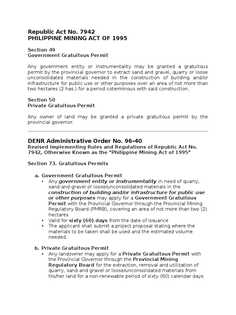 Gratuitous Permits and Desilting Permits | Contractual Term | Mining