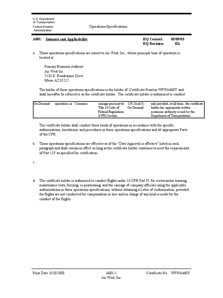 Ops Specs Format Air West, Inc. | PDF | Instrument Flight Rules ...