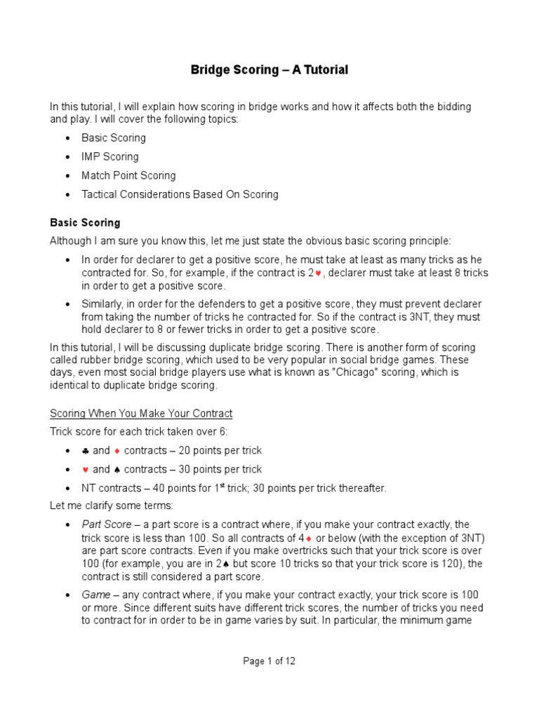 Scoring in bridge | Contract Bridge | Leisure | Free 30-day Trial | Scribd