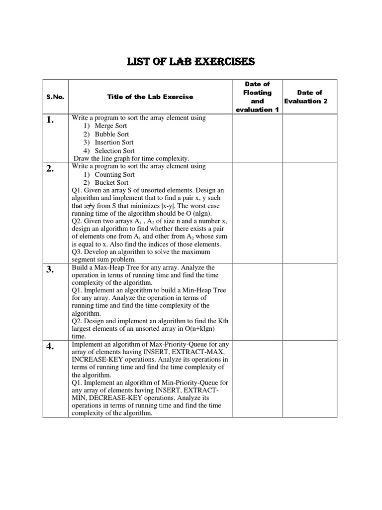 List of Lab Exercises | PDF | Time Complexity | Computer Data