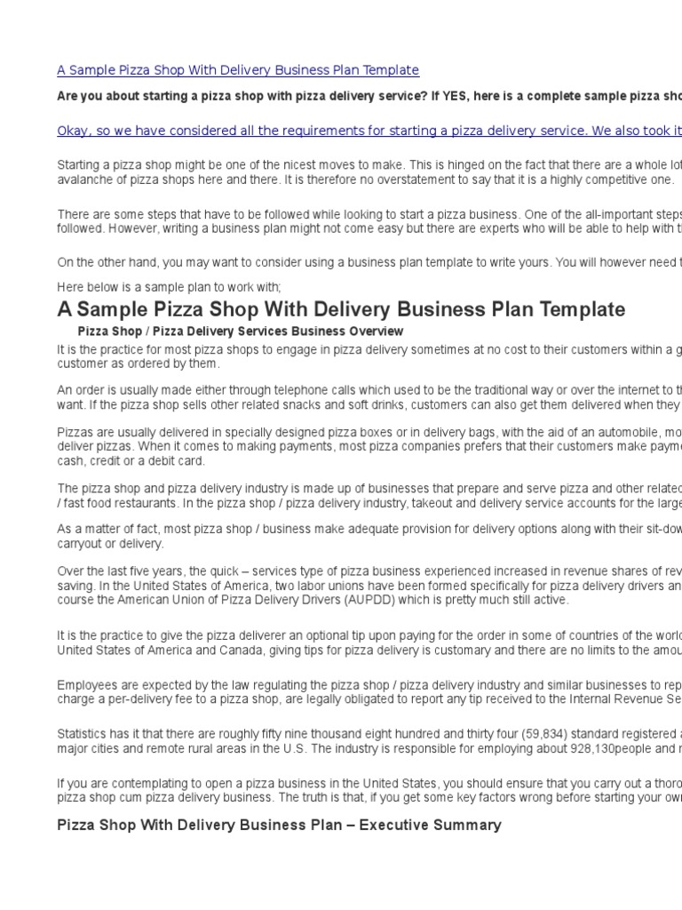 PIzza Shop Feasibility | PDF | Retail | Point Of Sale