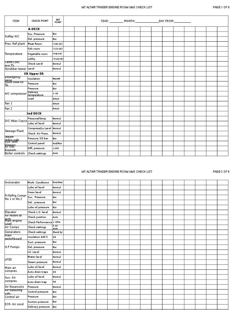 Ums Check List Sample Form | PDF | Vacuum | Pump