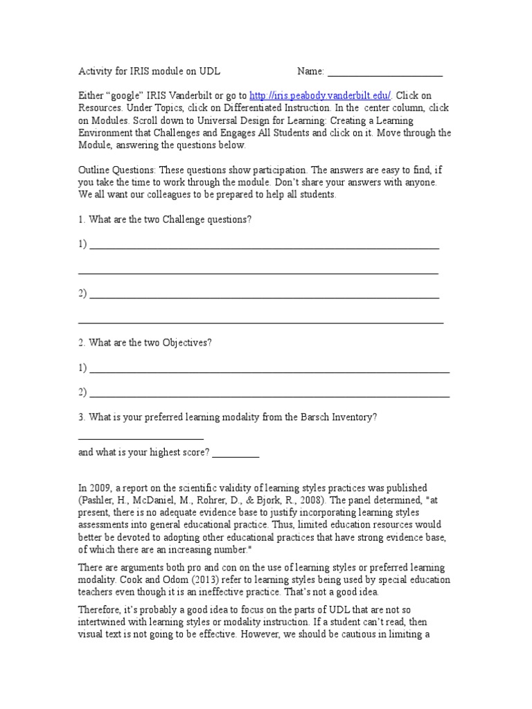 UDL Module Activity Guide | PDF | Learning Styles | Differentiated ...