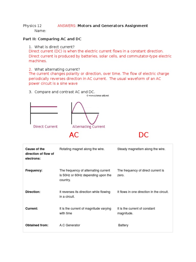 ANSWERS Motors and Generators Assignment | PDF | Teaching Methods ...