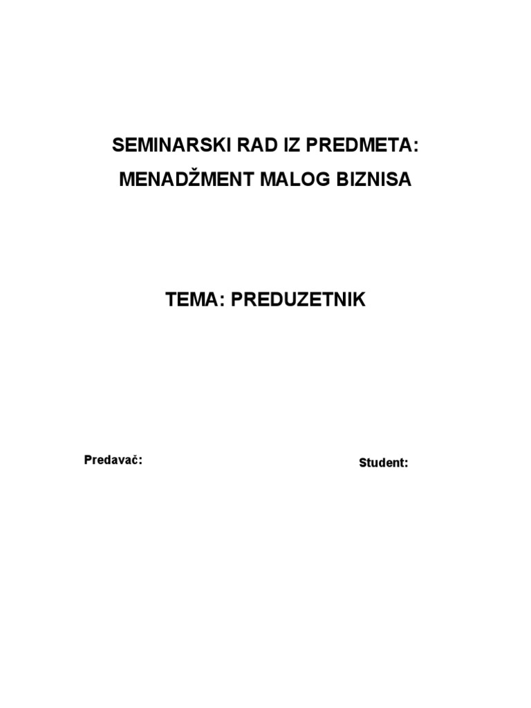 Menadžment Malog Biznisa-Preduzetnik | PDF