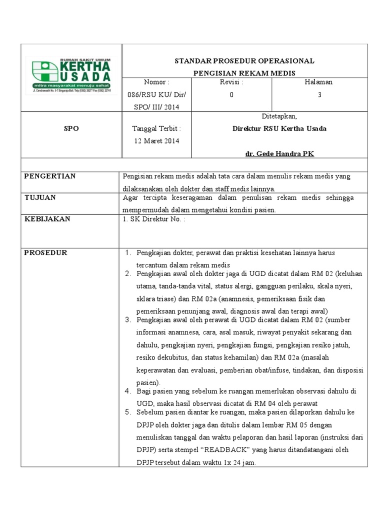Spo Pengisian Rekam Medis | PDF