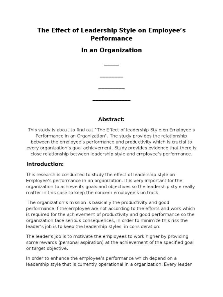 Leadership Style's Impact on Performance | PDF | Leadership | Motivation
