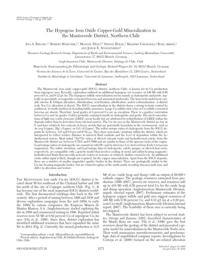 The Hypogene Iron Oxide Copper-Gold Mineralization in The Mantoverde ...