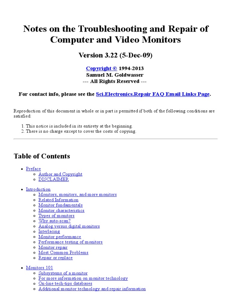 Notes On The Troubleshooting and Repair of Computer and Video Monitors ...