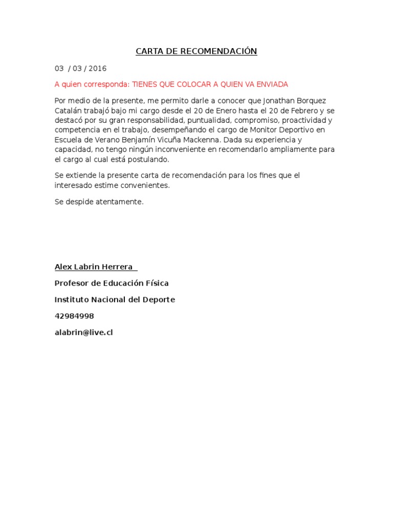 Formato Carta de Recomendación | PDF