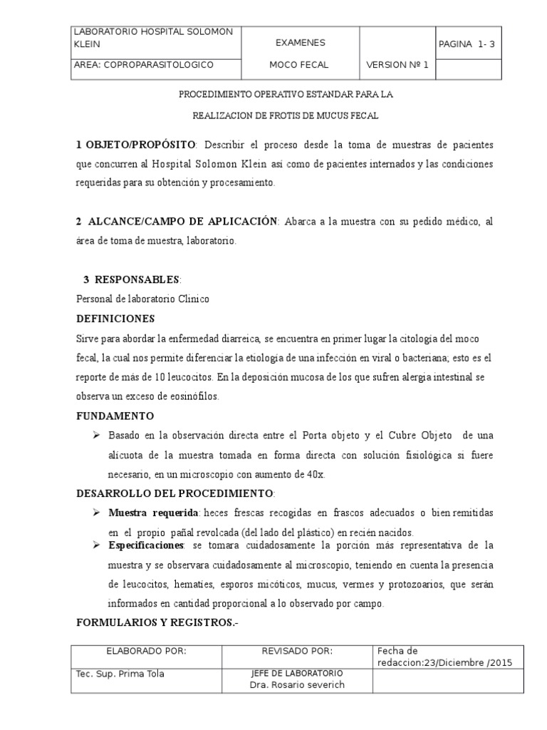 Moco Fecal Poe | PDF | Heces | Laboratorios