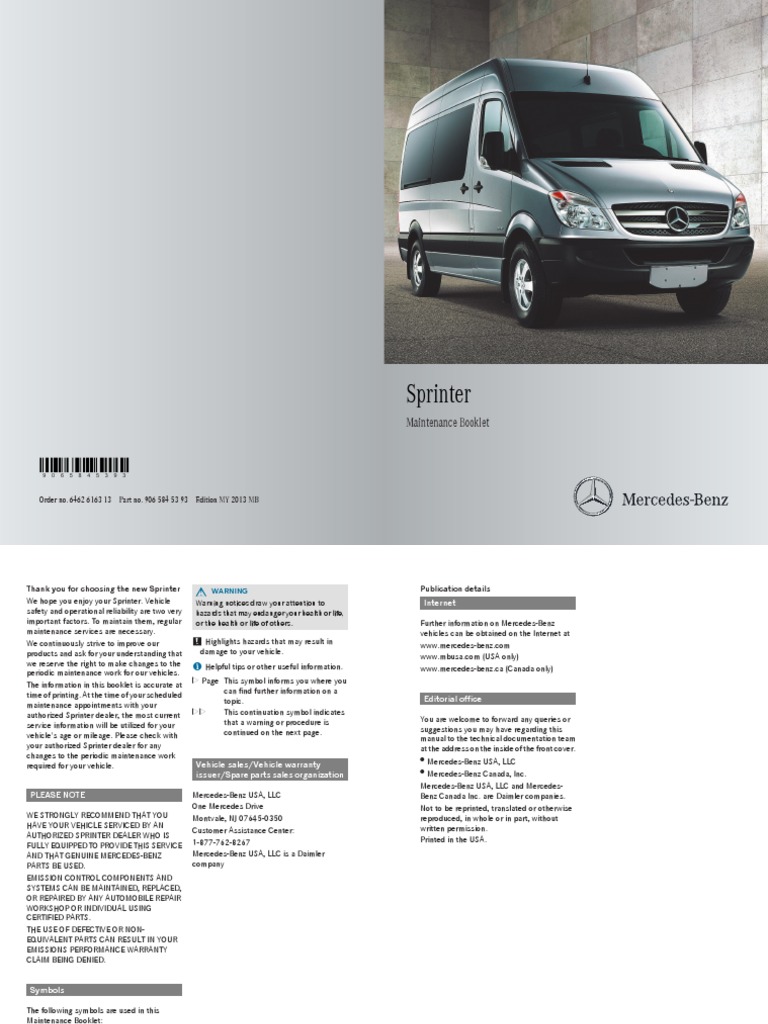 2013 Mercedes Benz Sprinter Maintenance Manual PDF | PDF | Tire ...