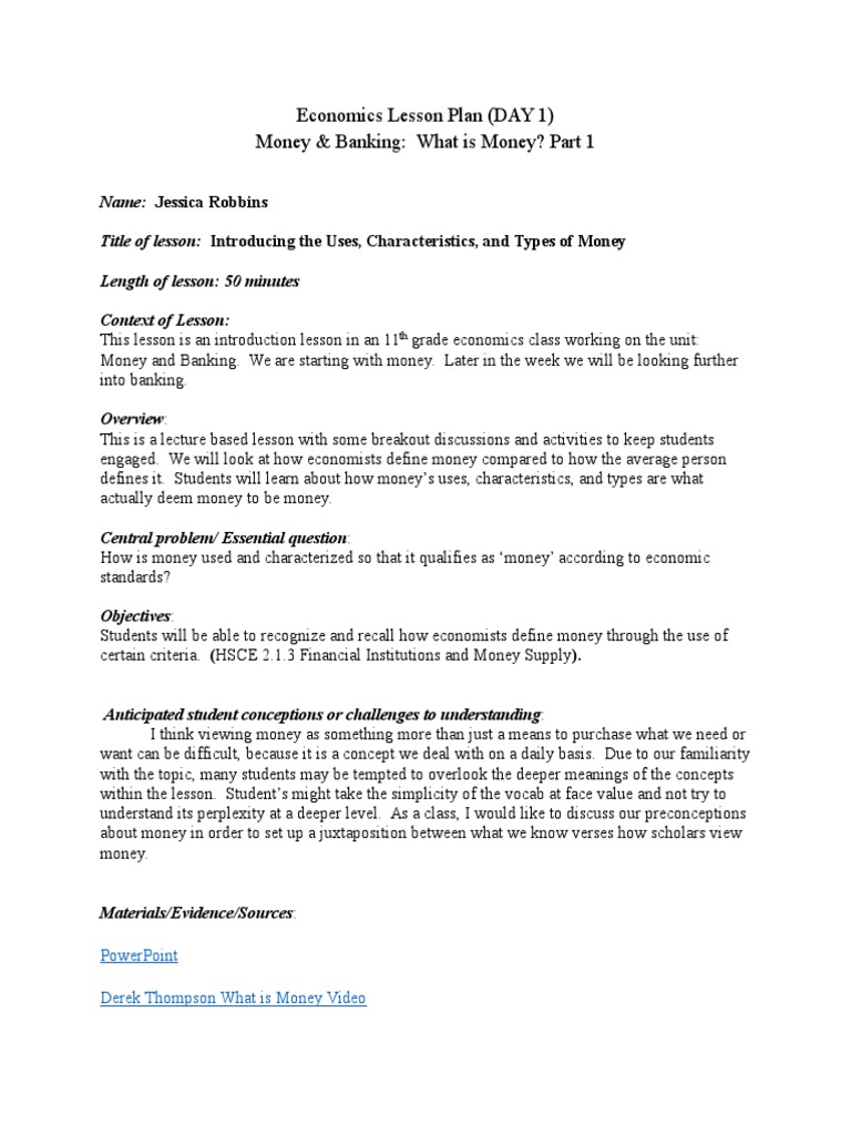 Lessonplan Whatis Money | PDF | Money | Currency