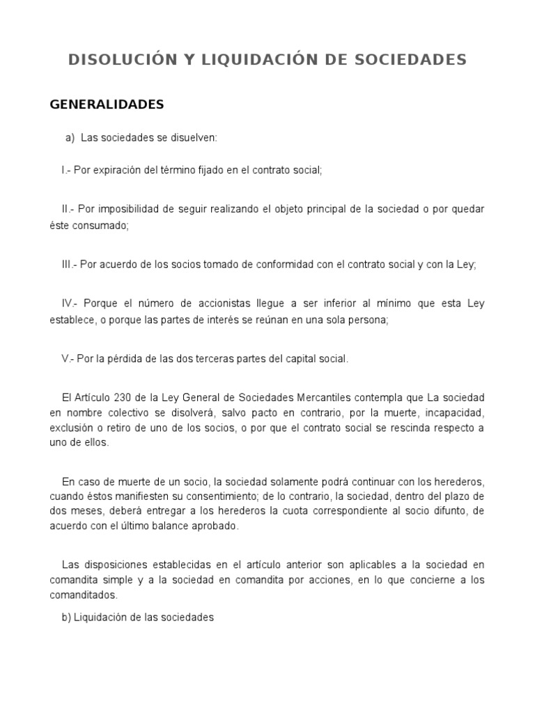 Disolución y Liquidación de Sociedades