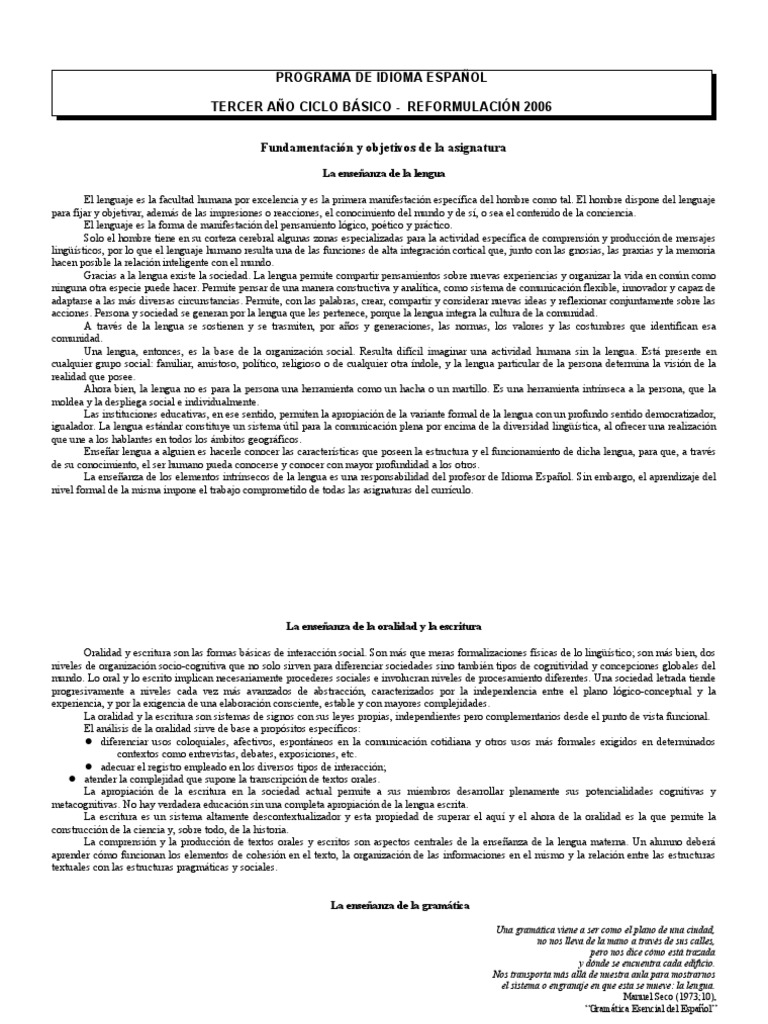 Programa 3ro Ciclo Basico Español | PDF | Oración (Lingüística) | Verbo