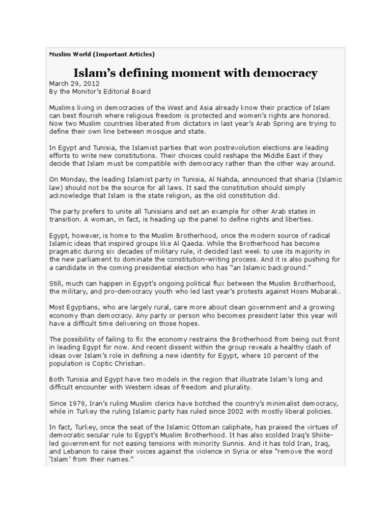 Islam's Defining Moment With Democracy: Muslim World (Important ...