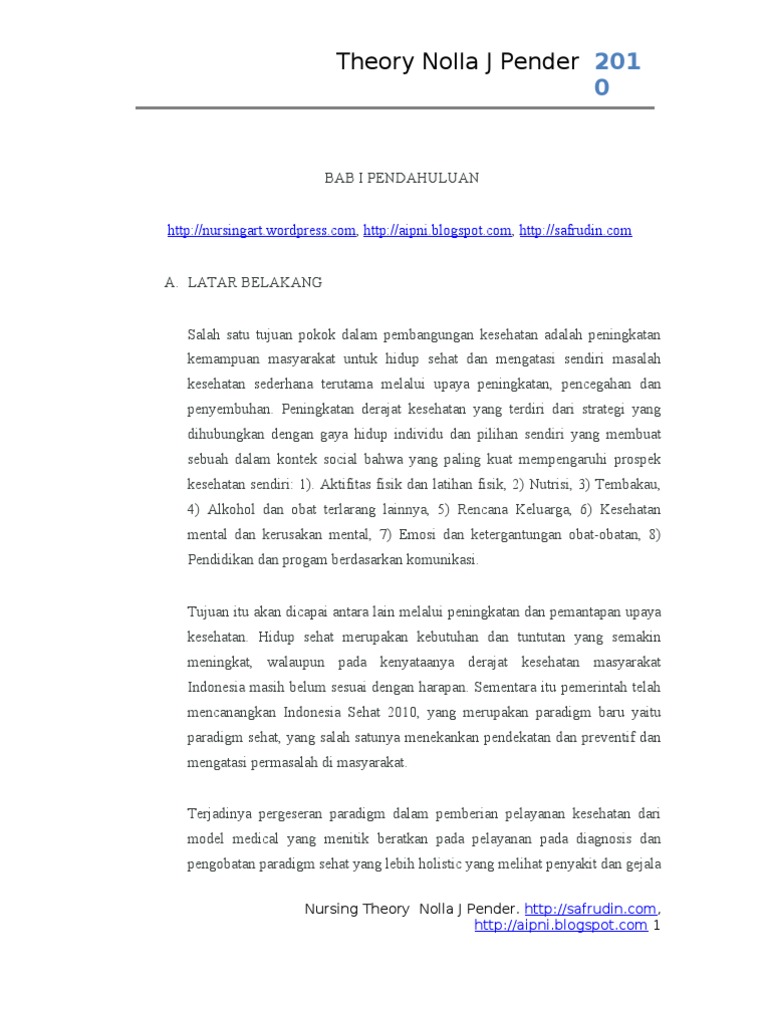 Teori Keperawatan Nolla J Pender | PDF