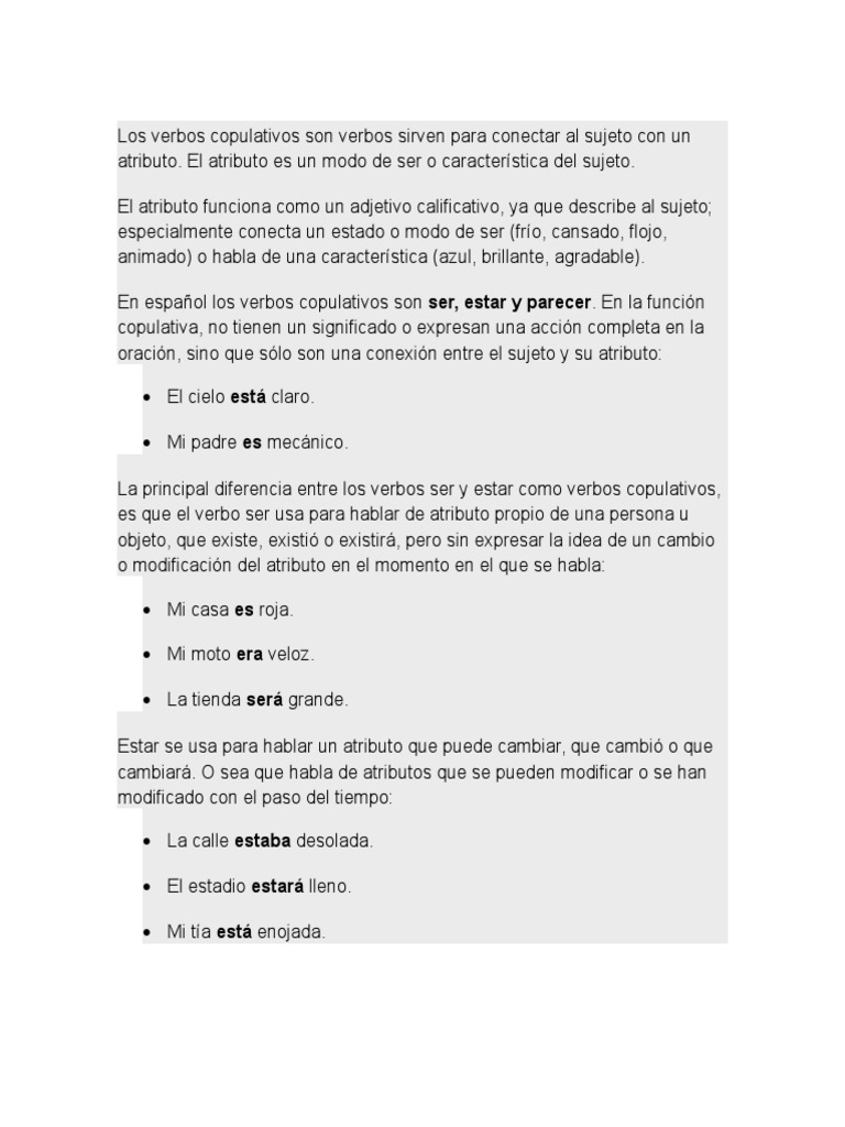 Los verbos copulativos y su función en la oración | PDF | Verbo ...