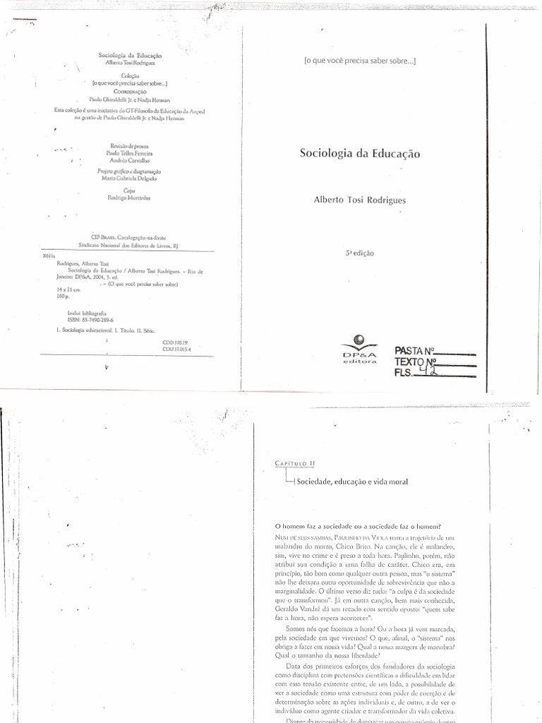 Sociologia Da Educação - RODRIGUES, Alberto Tosi | PDF | Sociologia