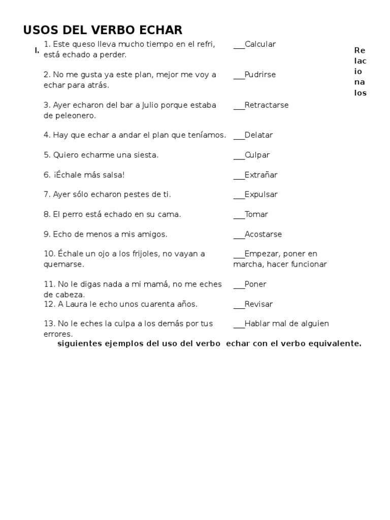 Usos Del Verbo Echar | PDF | Deportes | Ocio