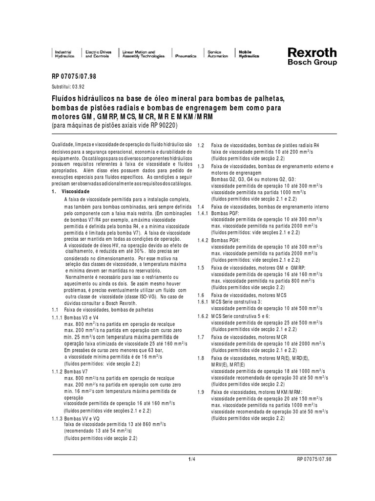 Viscosidades para Fluídos Hidráulicos | PDF | Óleo de motor | Filtragem
