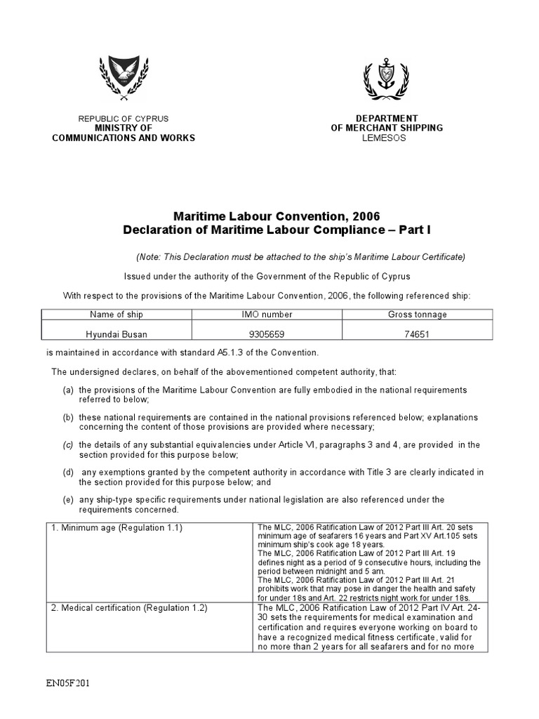 DMLC Part I & II Cyprus (Hyundai Busan) | PDF | Sea Captain | Safety