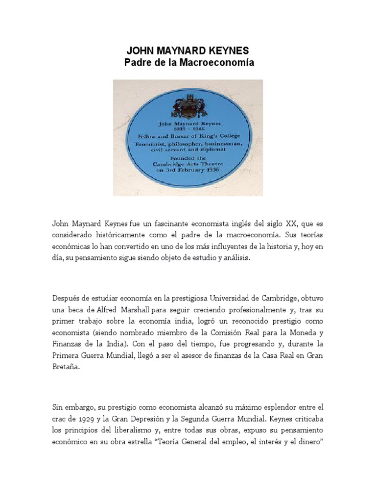 JOHN MAYNARD KEYNES - Padre de La Macroeconomia | PDF | John Maynard Keynes | Economista