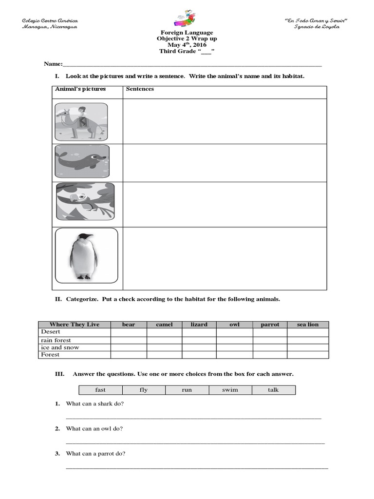Third Grade Animal Habitats Quiz | PDF