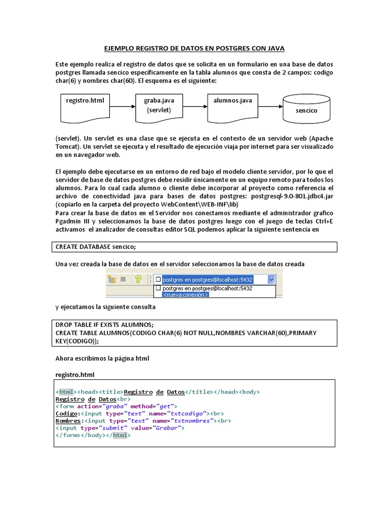 Registro de Datos en Postgres con Java | PDF | Servidor web | Internet y web