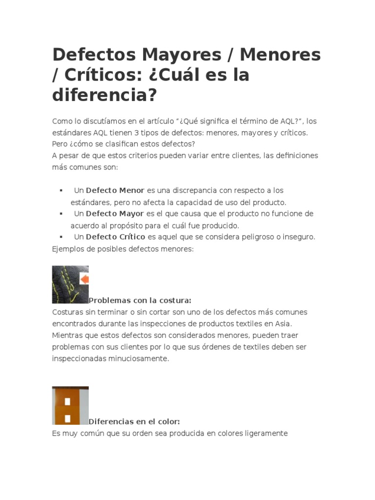 Defectos Mayores, Menores y Criticos | PDF