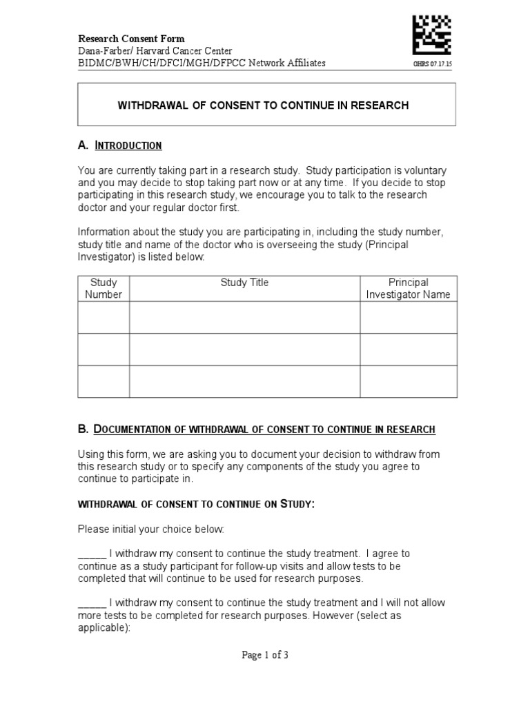 Withdrawal Consent | Food And Drug Administration | Clinical Medicine
