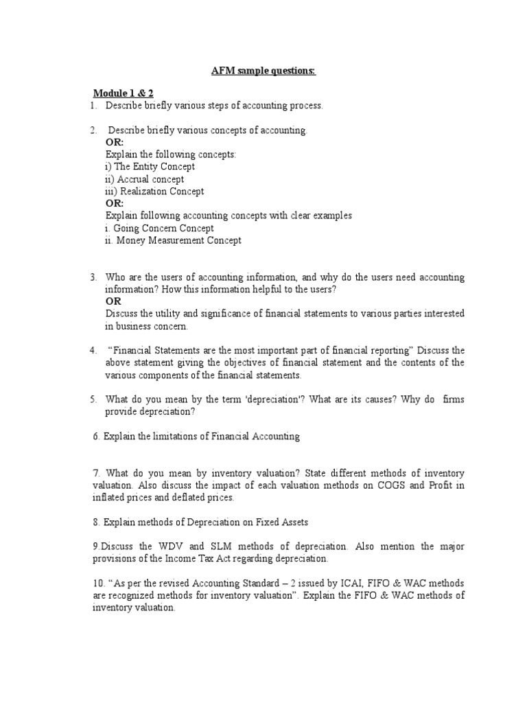 AFM Sample Questions | PDF | Financial Statement | Accounting