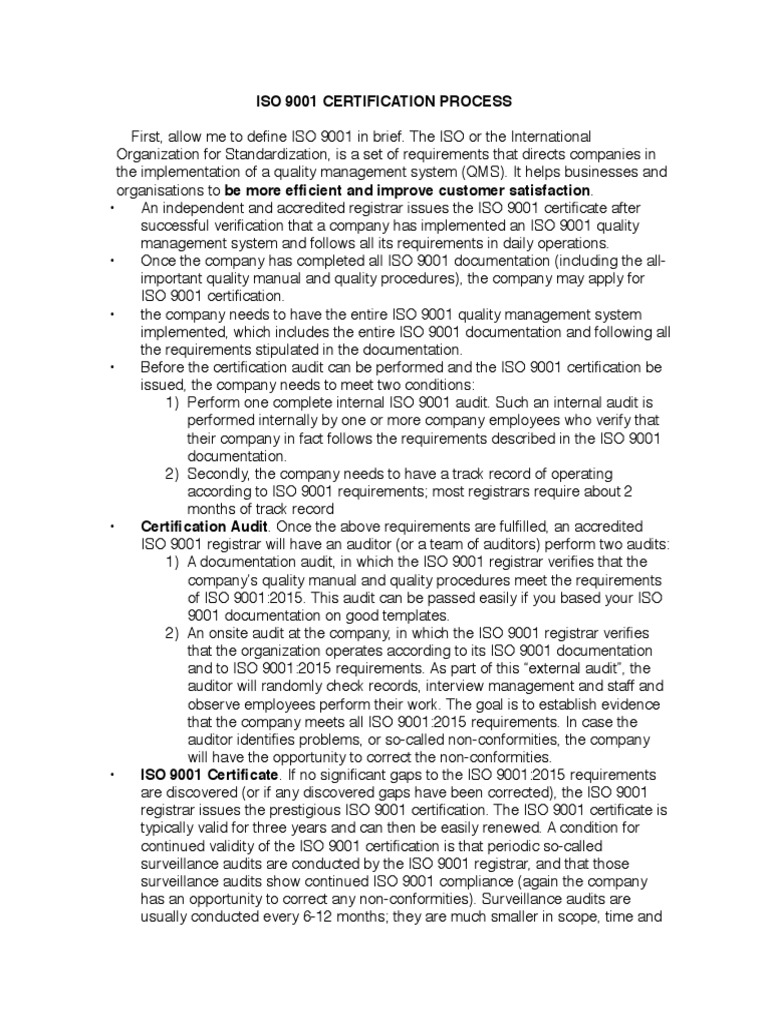 ISO 9001 Certification Process | PDF | Iso 9000 | Audit