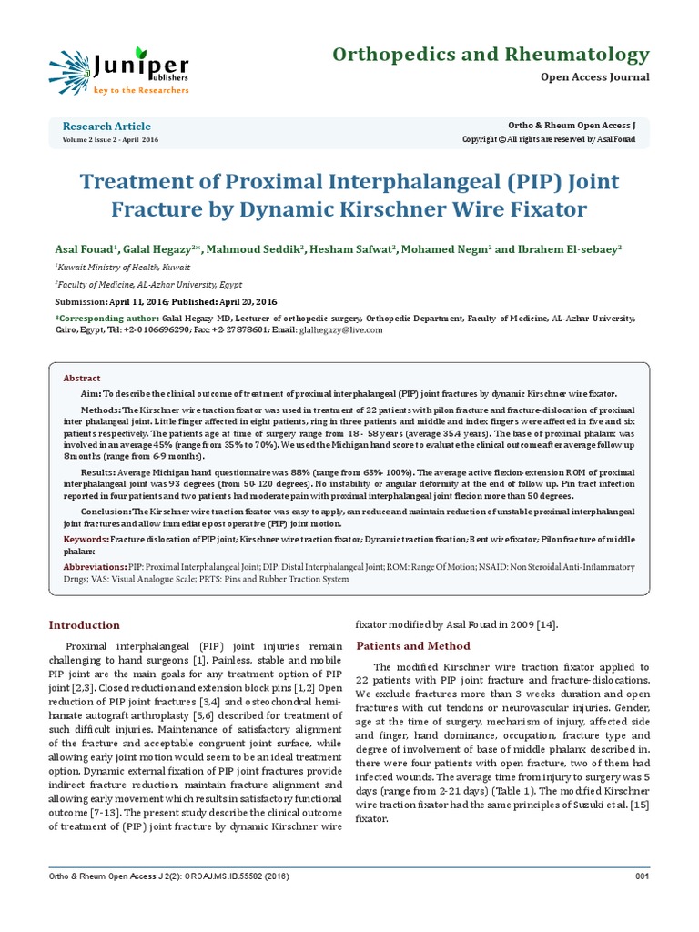 Treatment of Proximal Interphalangeal (PIP) Joint Fracture by Dynamic ...