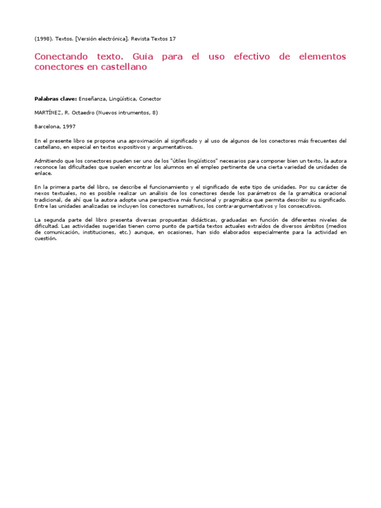 Conectando Texto Guia para El Uso Efectivo de Elementos Conectores en ...