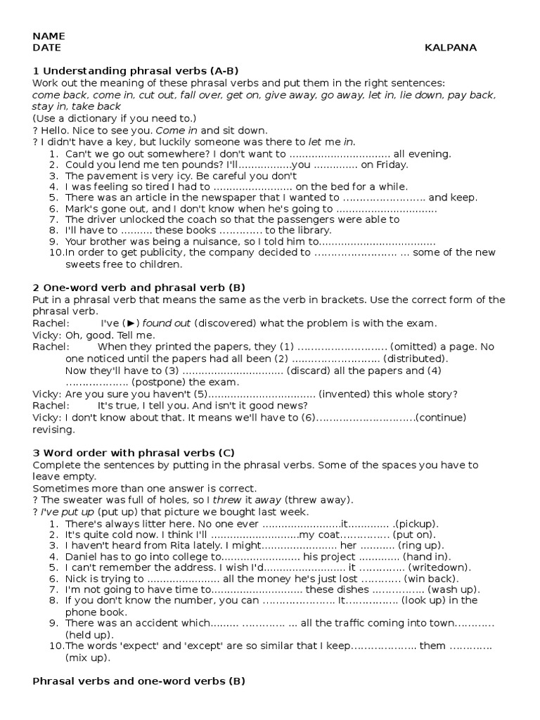 Phrasal Verbs: Meanings and Exercises | PDF | Ellipsis