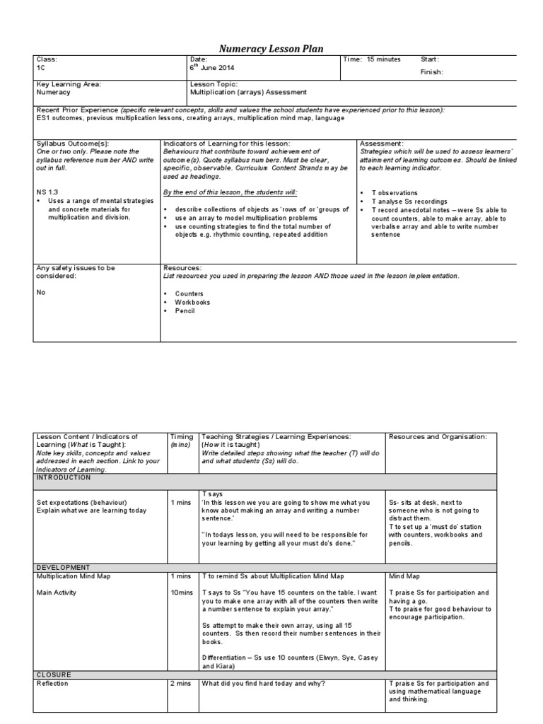 Numeracy Lesson Plan 4 Assessment | PDF | Educational Psychology ...
