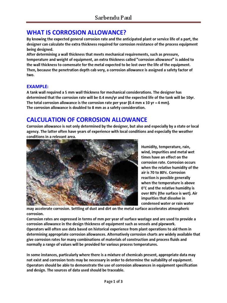 Corrosion Allowance | Corrosion | Pipe (Fluid Conveyance)
