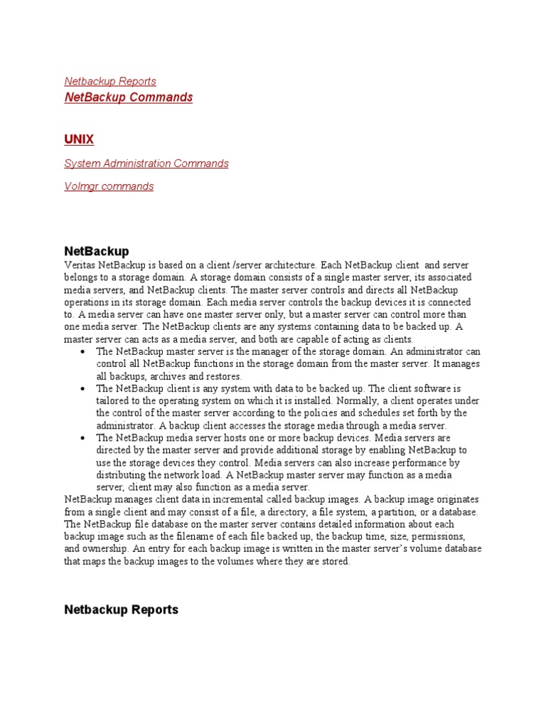 NetBackup Commands & Reports Guide | PDF | Backup | Server (Computing)