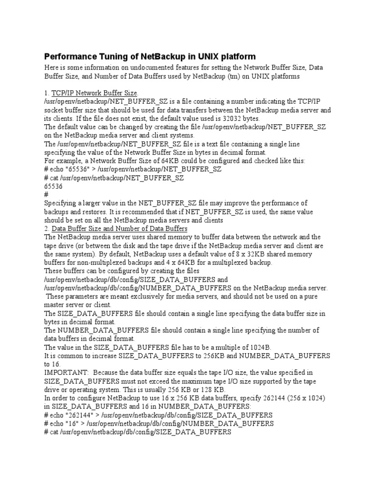 Tuning NetBackup Performance on UNIX | PDF | Backup | Computer Network