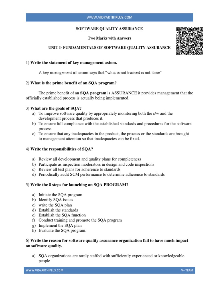 Sqa 2 Marks With Answers | PDF | Iso 9000 | Software Quality