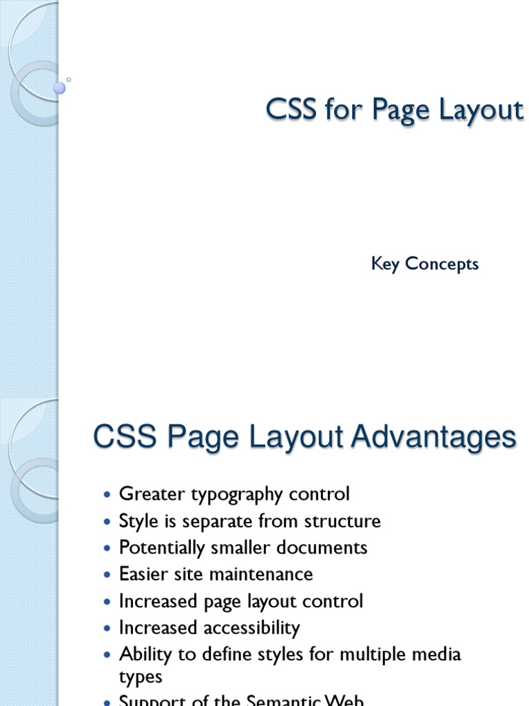 CSS For Page Layout: Key Concepts | PDF | Cascading Style Sheets | Page Layout