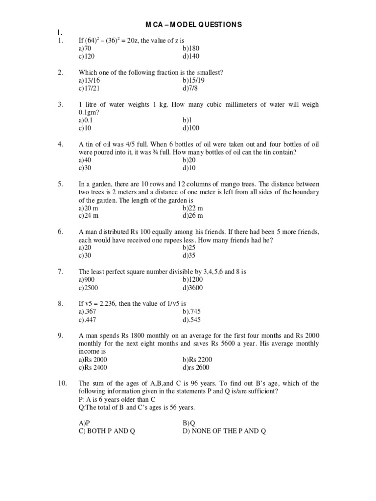 Mca Model Questions 2010 | PDF | Reason | Teaching Mathematics