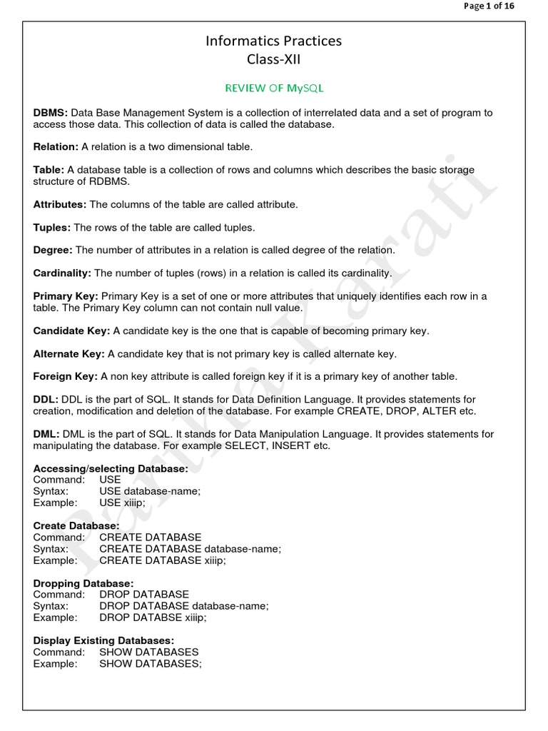 Informatics Practices Review of Mysql | PDF | Software Design | Information Technology
