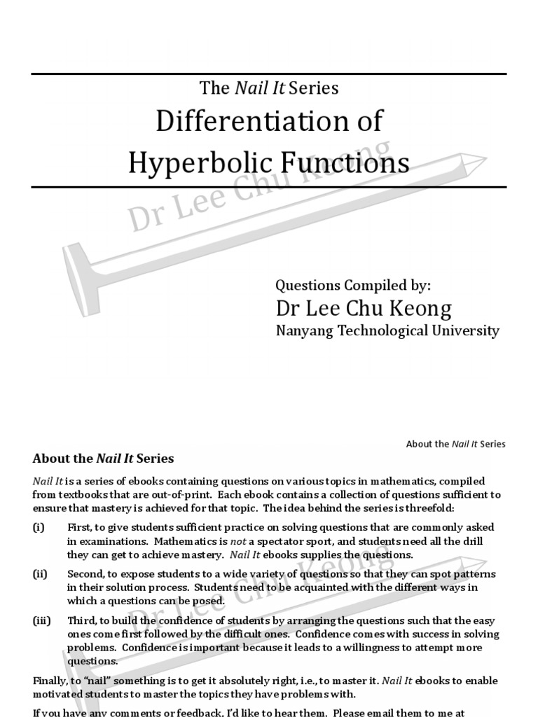 Differentiation - Hyperbolic Functions - Questions | PDF | Learning ...