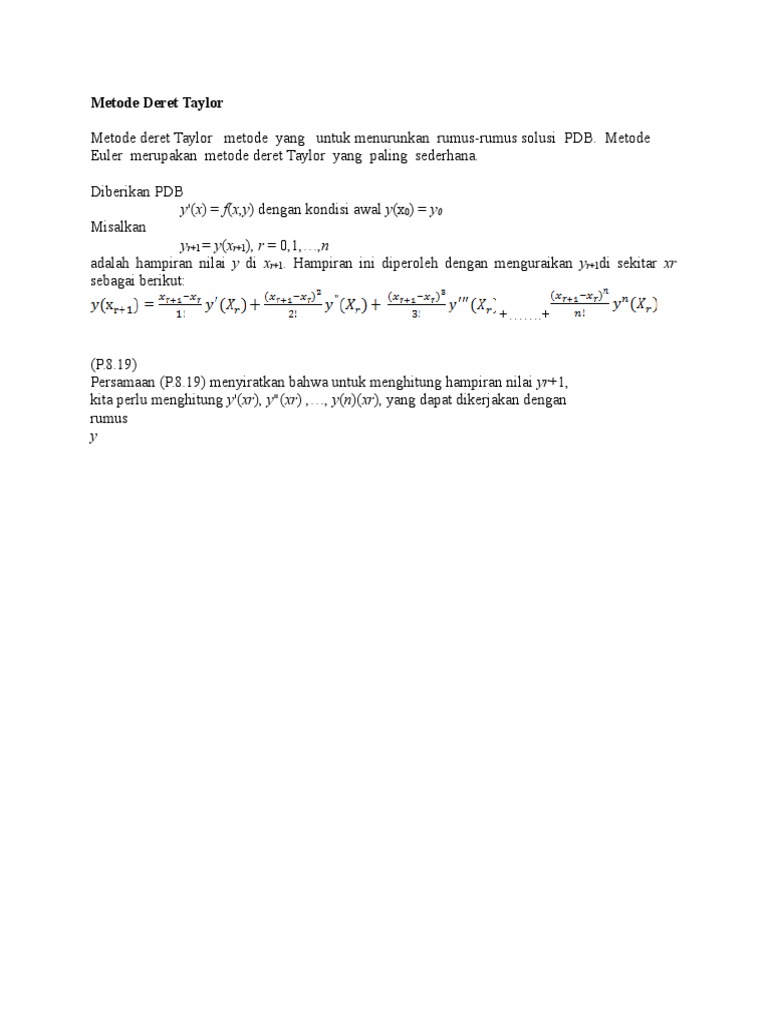 Metode Deret Taylor dalam PDB | PDF