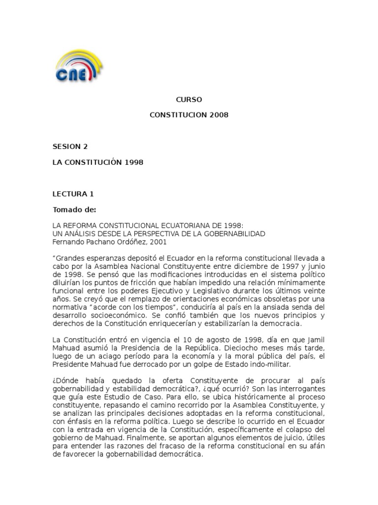 La Constitucion 1998 Ecuador | Ecuador | Estado (Forma de gobierno)